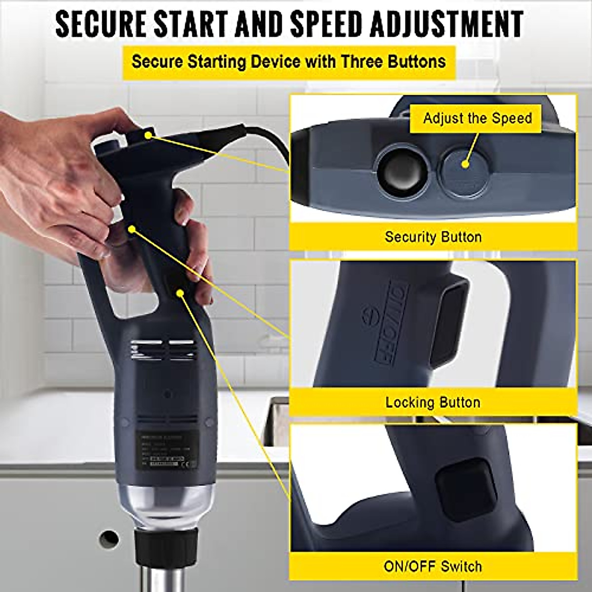 VEVOR Commercial Immersion Blender Variable Speed Heavy Duty Immersion Blender 750W Commercial Hand Mixer 304 Stainless Steel Hand Blender Commercial (15.8")
