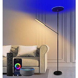 Hyskostar Standing Multicolor Lamp, Dimmable Colorful RGB Floor Lamps,Top Sky Light and Side Reading Lamp, Adjustable Tall Lamp with Remote & Long Touch &APP Control for Living Room Bedroom Office