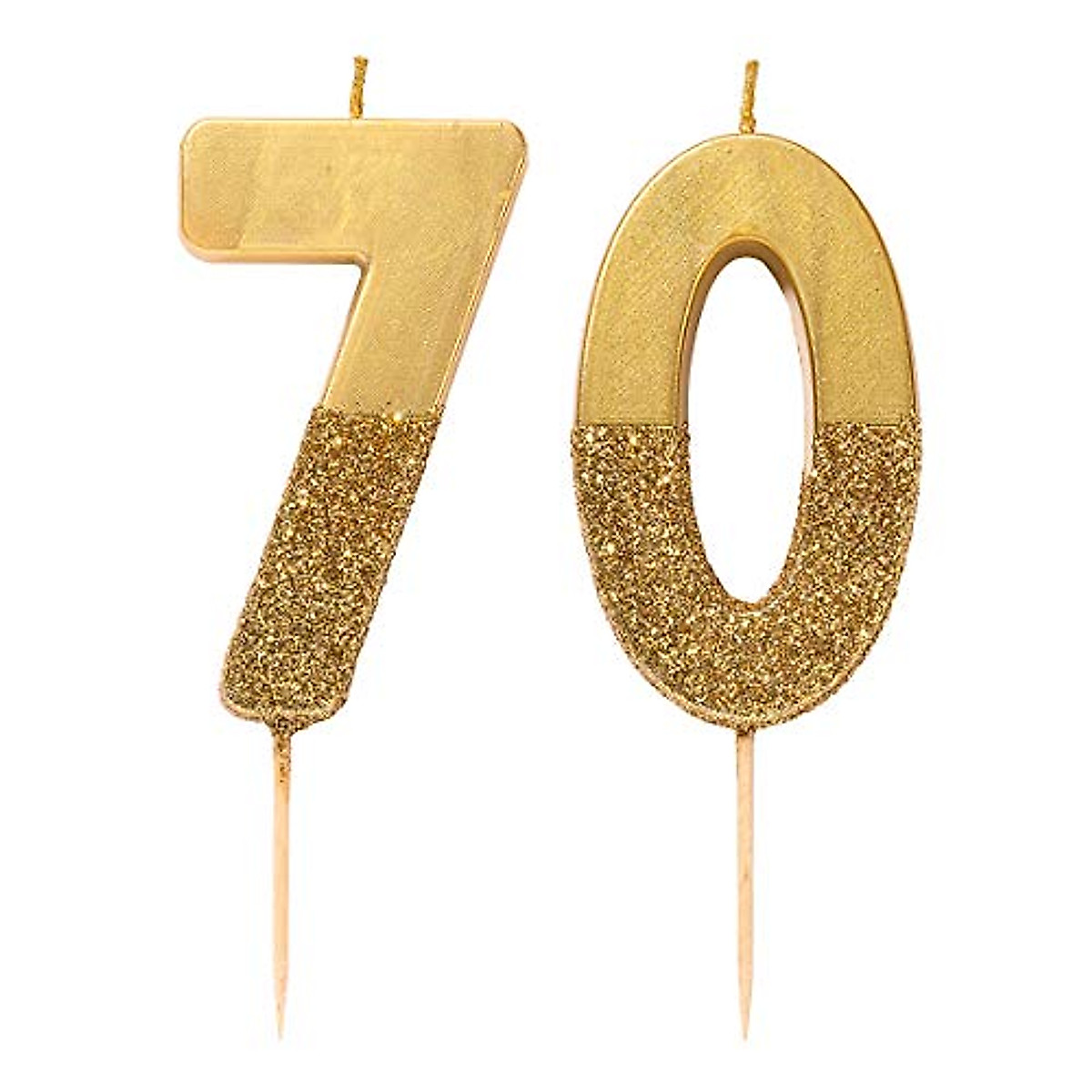 Talking Tables 70th Birthday Number Cake Candle Topper Gold Dipped in Glitter