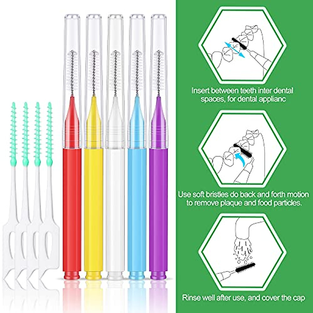 Zopeal 250 Pcs Interdental Brush for Braces Disposable Floss for Braces Dental Brush Floss Picks Dental Tooth Flossing Head Oral Hygiene Flosser Toothpick Soft Cleaning Tool (Stylish Color)
