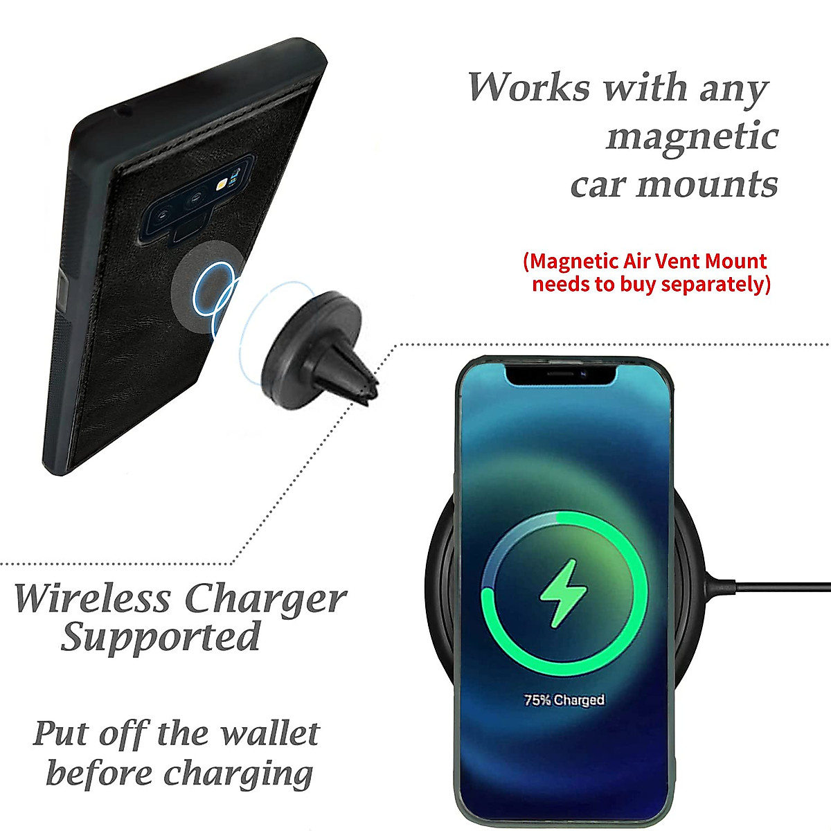 MODOS LOGICOS Crossbody Bag for Samsung Galaxy Note 9 6.4", [Shoulder Wrist Straps] [Zipper Storage] [11 RFID Card Slots 3 ID Window] PU Leather Purse with Removable Inner Magnetic TPU Case - Black