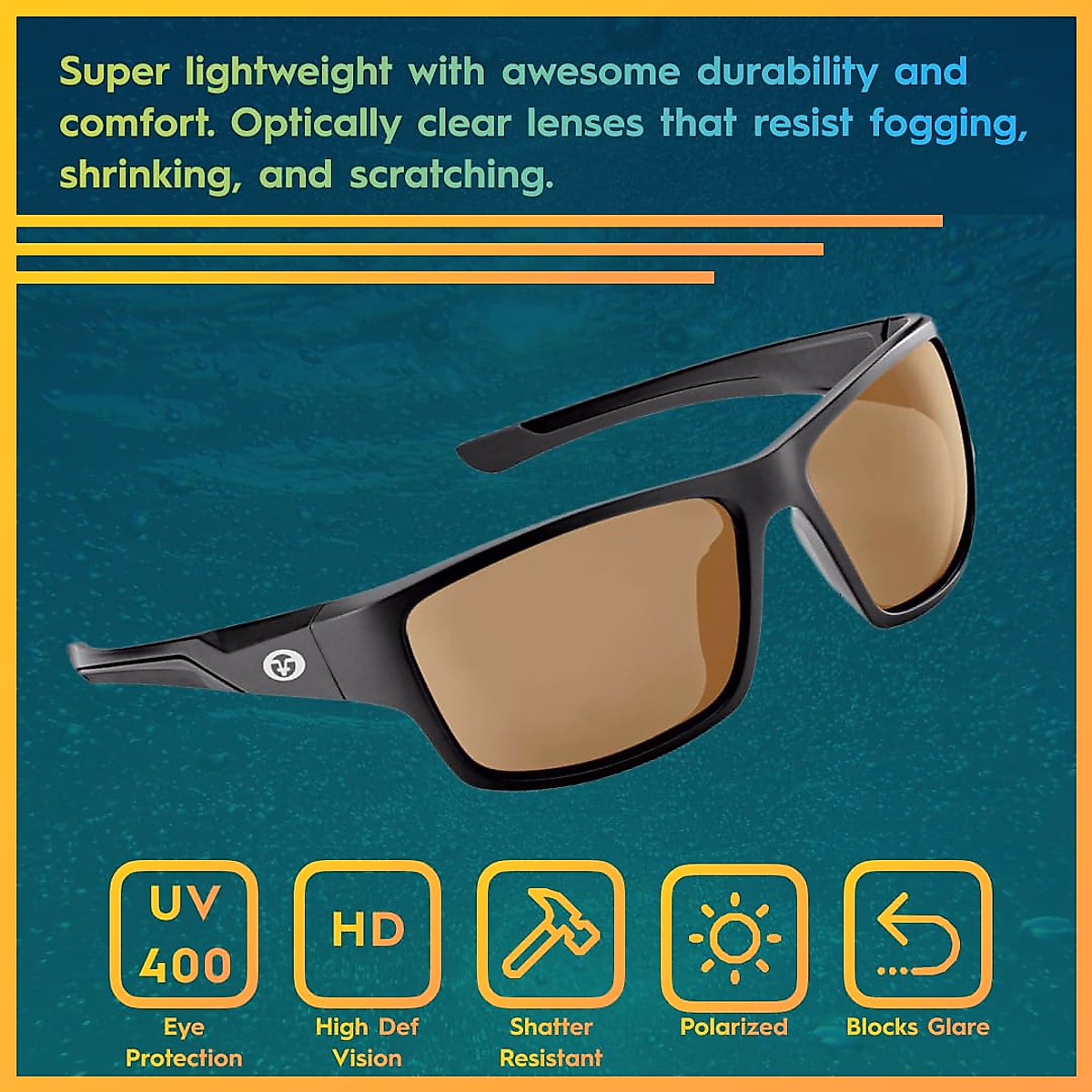Flying Fisherman Sand Bank Wrap Around Polarized Sunglasses, Frame: Matte Black/Lens: Amber, One Size