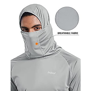 BALEAF Mens Sun Protection Hoodie Shirt, UPF 50+ UV SPF T-Shirts with Mask Rash Guard Fishing Lightweight, 01-Gray, Large, Long Sleeve