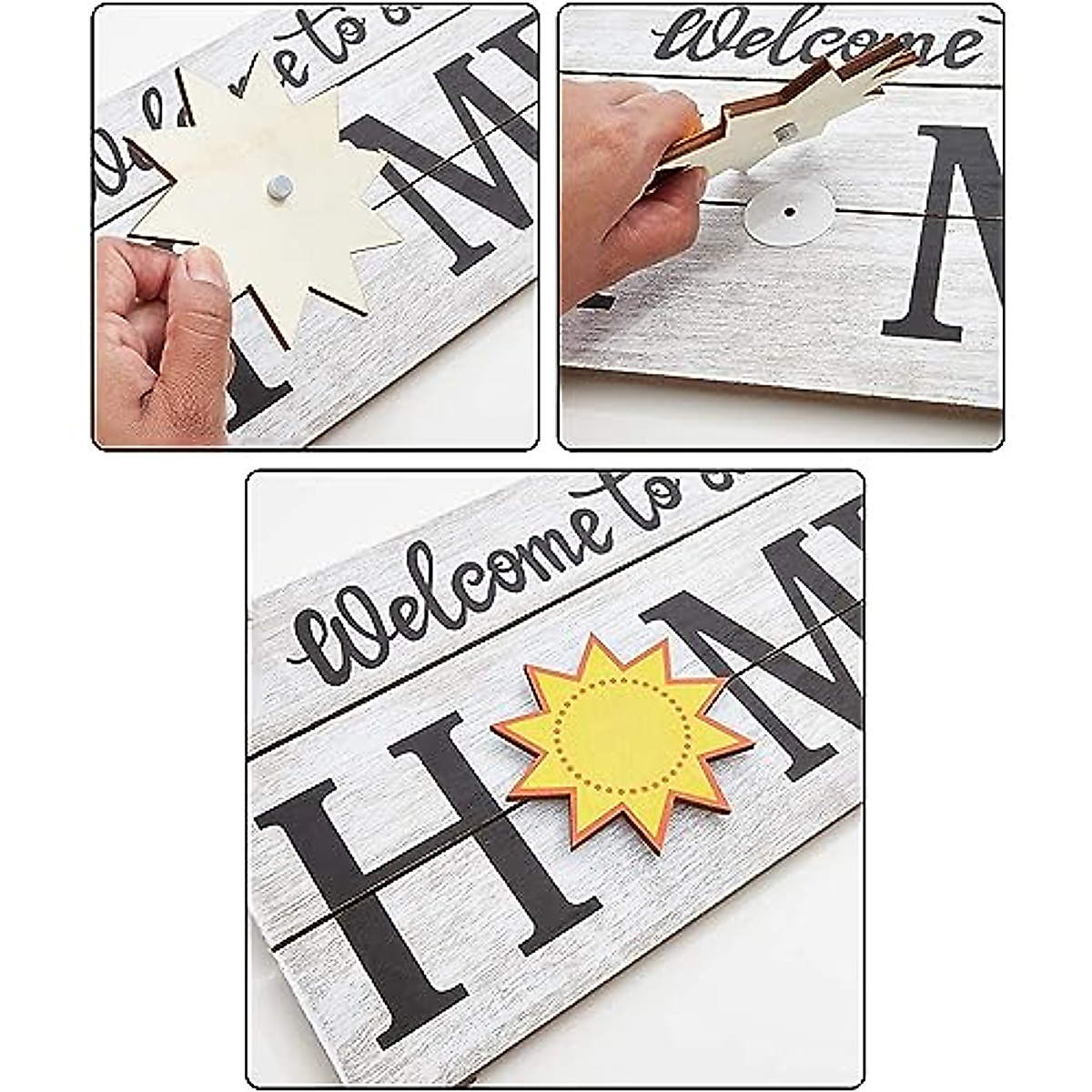 Juvale Interchangeable Welcome Home Sign, Wood Grain Hanging Wall Decor (16 x 9 in, 8 Pieces)