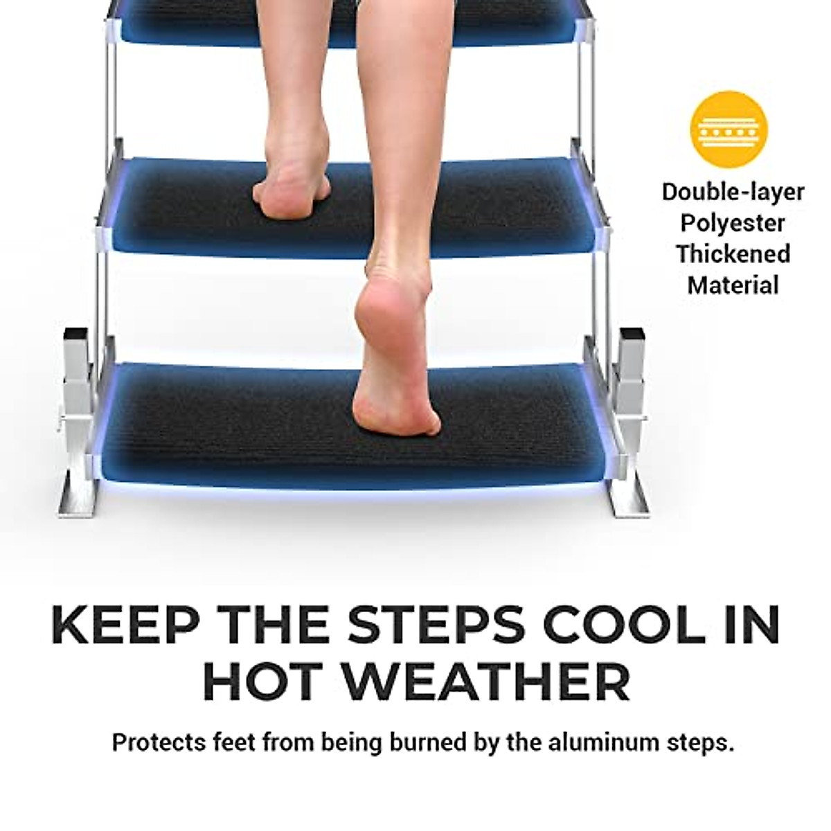 BougeRV RV Step Covers 3 Packs for Fold Up Curved Steps, 22 Inch Wrap Around Radius Stairs Rugs, Camper Carpets for Outside RV Accessories