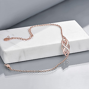 YFN Rose Opal Bracelets Irish Celtic Knot Jewelry Sterling Silver Infinity Love Adjustable Bracelet for Women (Pink)