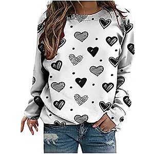 JDHUFEI Valentine's Day Hoodies for Women Trendy Long Sleeve Shirts Sweatshirt Print Casual Loose Fit Cute Tops Pullover