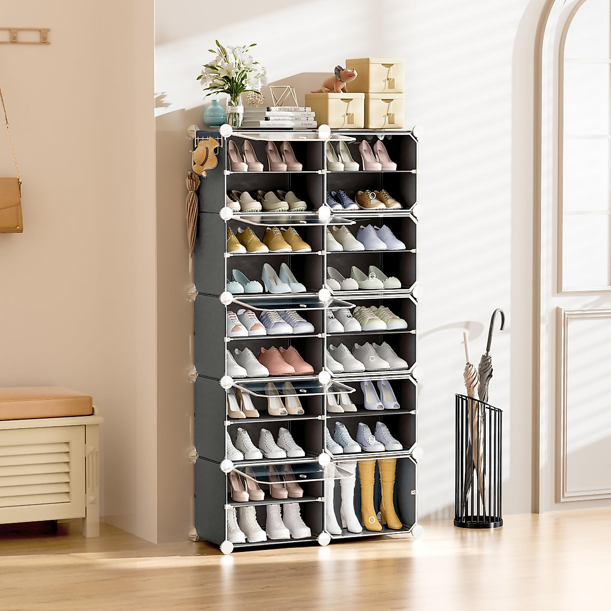 10 Tier Shoe Rack Organizer with Covers 40-Pair Shoe Storage Cabinet Shoe Organizer Cabinet Closet Shoe Organizers and Storage Closed Shoe Rack Storage Organizer for Closet Entryway Bedroom Garage