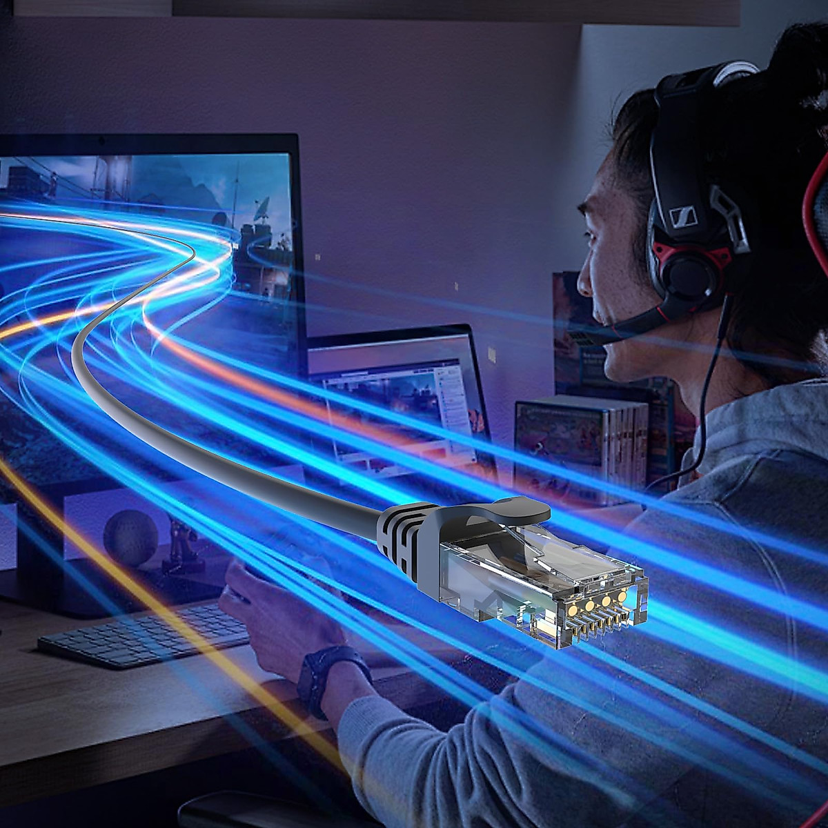 GWFIBER cat 6 ethernet Cable 100 ft Heavy Duty Internet Cable (30 Meter) CAT5e/CAT6 poe Cable cat6 UV Waterproof Direct Burial & Indoor Outdoor LAN Cable 100ft Network Cable 1 PCS（2&4PCS Available