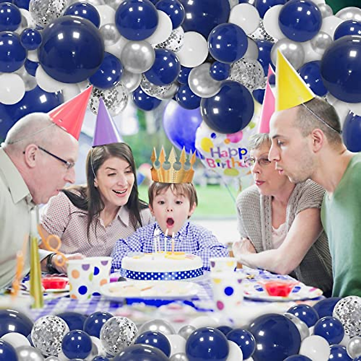 JULLIZ 145pcs Navy Blue Silver Balloons Garland Kit, Royal Blue Silver White Confetti Balloon Arch for 2023Graduation Party Wedding Birthday Shower Classroom Decoration