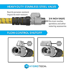 HydroTech 100ft Pro Series 3/4" Expandable Burst Proof Garden Max Flow Hose – Lightweight & Durable – Features Flow-Control Shut-Off & Strain Relief Guard (100 Feet)