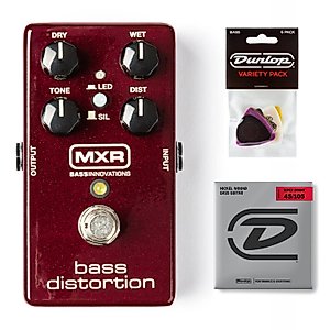 Briskdrop MXR M85 Bass Distortion Pedal Bundle with Dunlop Pick Pack and Super Bright Bass Strings M85-PVP117-DBSBN 0