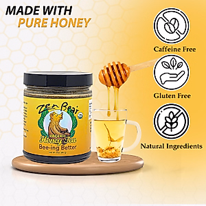 Zen Bear Organic Bee-ing Better Honey Tea - Echinacea, Lemon Balm, Ginger & Cayenne Infused Raw Honey Tea - Daily Well-Being Elixir for Immune Support & Delightful Flavor | 8 oz Jar