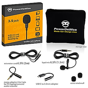 PowerDeWise Upgraded 2022 Type-C Lavalier Microphone with Adapter - Omnidirectional USB C Lav Mic for Android, PC, Mac, Recorders - YouTube Interview Vlogging ASMR Dictation