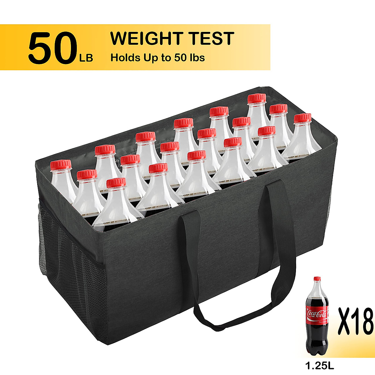 Finnhomy 42L Extra Large Utility Tote Bag, Durable Oxford Fabric Storage Bag with Handles and Pockets, Reusable Folding Grocery Bags Totes for Pool Beach Picnic Shopping Laundry, 2 Pack Charcoal Black