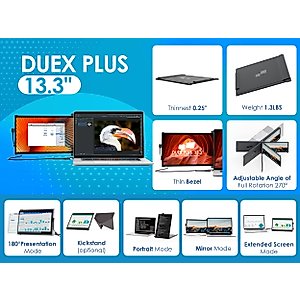 New Mobile Pixels Duex Plus Portable Monitor, 13.3" Full HD 1080P IPS Dual Laptop Monitor, USB C/USB A Plug and Play Portable Display,Windows,Mac,Android,Switch Compatible