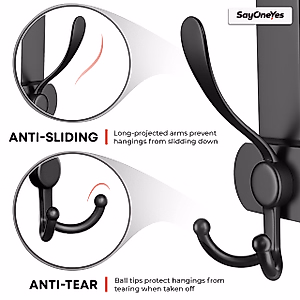 SAYONEYES Matte Black Over The Door Hooks - Heavy Duty Stainless Steel Door Hanger Holder with 5 Tri Hooks for Hanging Coat Robe Hat Bag Towel Rack Bathroom, Bedroom, Closet – 1 Pack