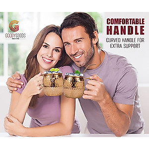G GOODYGOODS Moscow Mule Copper Mugs: Make Any Drink Taste Much Better! 100% Pure Solid Copper His & Hers Gift Set- 2 Hammered 16 OZ Copper Cups 2 Unique Straws, Jigger & Recipe Booklet!