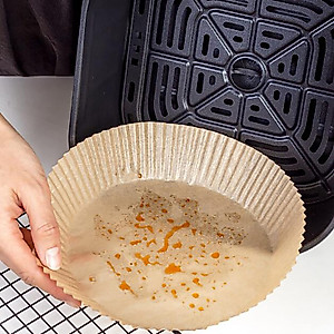 HJCC Air Fryer Disposable Paper Liner,100PCS Inside Diameter 6.3''Outer Diameter 7.9''Non-Stick Air Fryer Liners Round, Oil-proof, Water-Proof, for Air Fryer Baking Roasting Microwave (100, A)