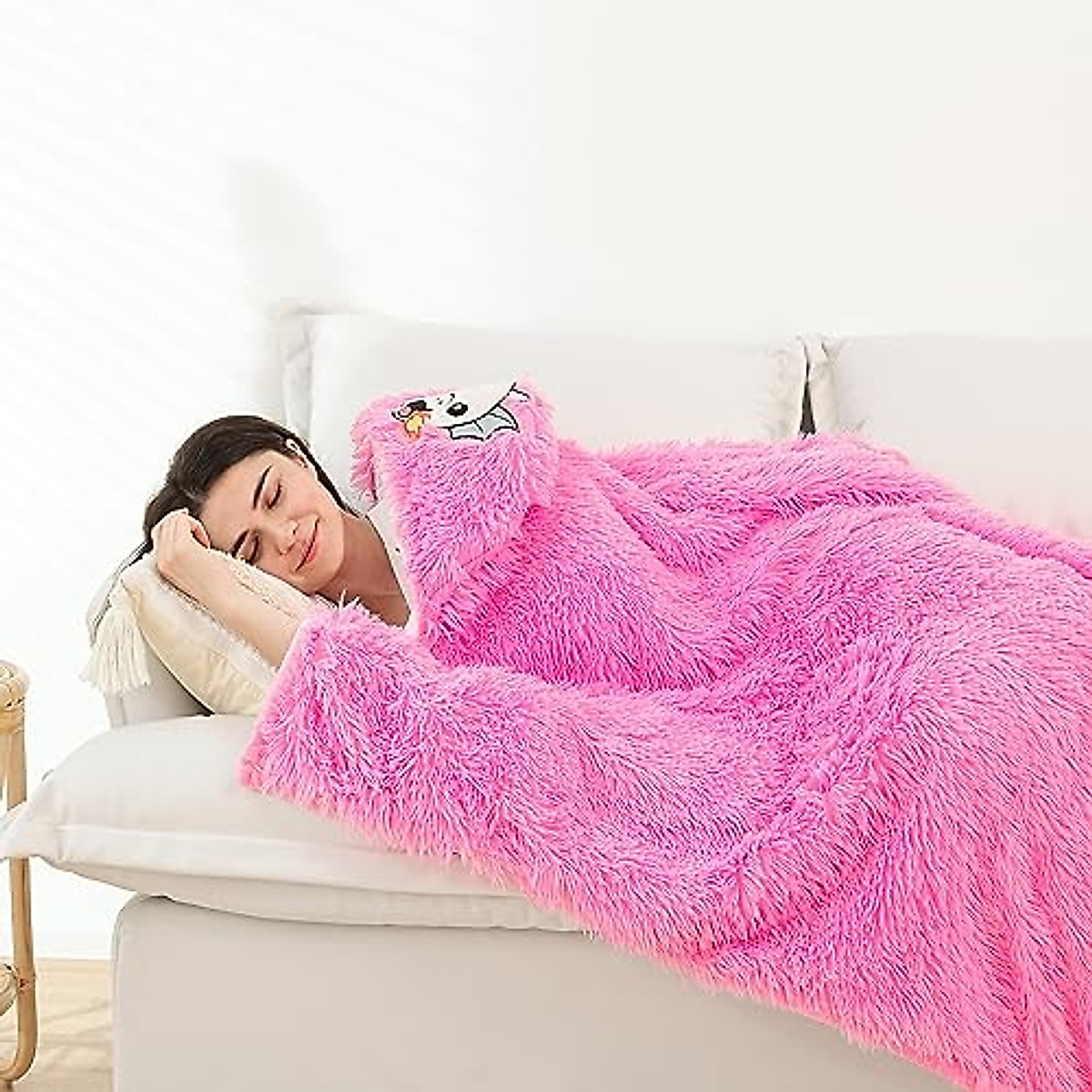 YIRDDEO Wearable Blankets Hoodie Pink Fluffy Blanket Cute Dinosaur Oversized Travel Blanket Warm Comfy Adult Picnic Animal Blankets with Plush Sleeves