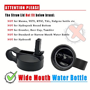 Ouharty Replacement Straw Lid for Hydroflask Wide Mouth Water Bottle, Top Lids with Straw for Hydro Flask Accessories, Replacement Straw Cap for Hydroflask 32 40 64 oz Wide Mouth Bottle