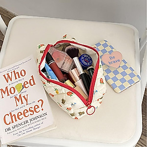 BILIPOPX 3 Pack Kawaii Cute Makeup Bag Bear Aesthetic Travel Quilted Cotton Cosmetic Bag Organizer Toiletry Pouch for Women Teen Girls (Bear Flower)