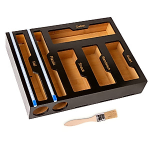 Easy to Clean Foil & Plastic Wrap Dispenser, Ziplock Bag Storage Organizer (Modern Edition) | Suitable for Kitchen Drawer, Sandwich, Gallon, Quart, etc. (Black)