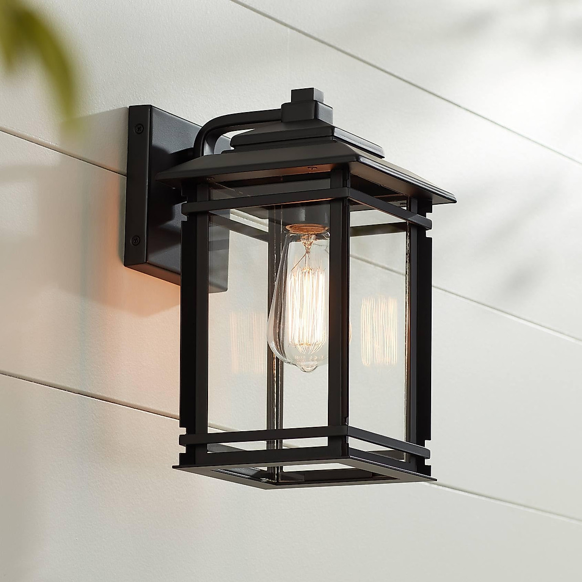 John Timberland North House Mission Outdoor Wall Light Fixture Matte Black Metal 12" Clear Glass Panels Shade for Exterior House Porch Patio Outside Deck Garage Yard Front Door Garden Home