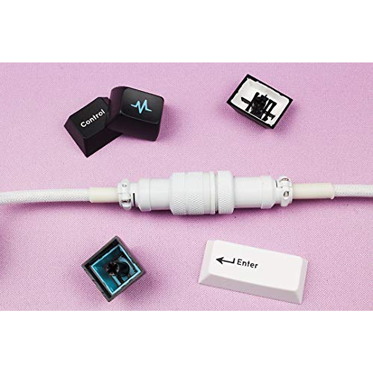 Tez Cables White Custom Coiled Cable Aviator for Mechanical Keyboards E-Series (5 ft, USB-C, GX-16, White)