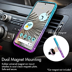 Silverback for Pixel 7 Pro Case, Moving Liquid Holographic Sparkle Glitter Case with Kickstand, Girls Women Bling Diamond Ring Slim Protective Case for Google Pixel 7 Pro, Purple