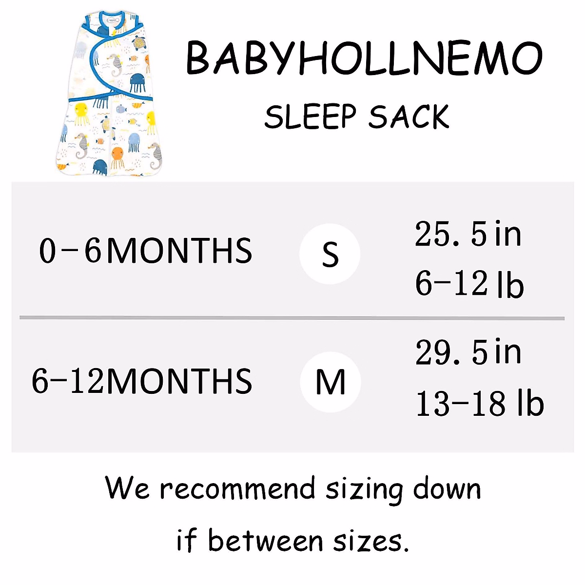 babyhollnemo Baby Swaddle Blanket Easy Adjustable Infant swaddles Sleep Sack 100% Cotton (Jellyfish, Small)