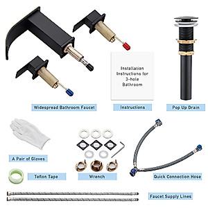 AVSIILE Waterfall Bathroom Faucet 3 Hole, Matte Black 8 Inch Widespread Bathroom Faucets & Parts, Modern 3 Piece Bathroom Sink Faucet, Touch On Lavatory Faucet for Bathroom Vanity Sink, Curved Spout