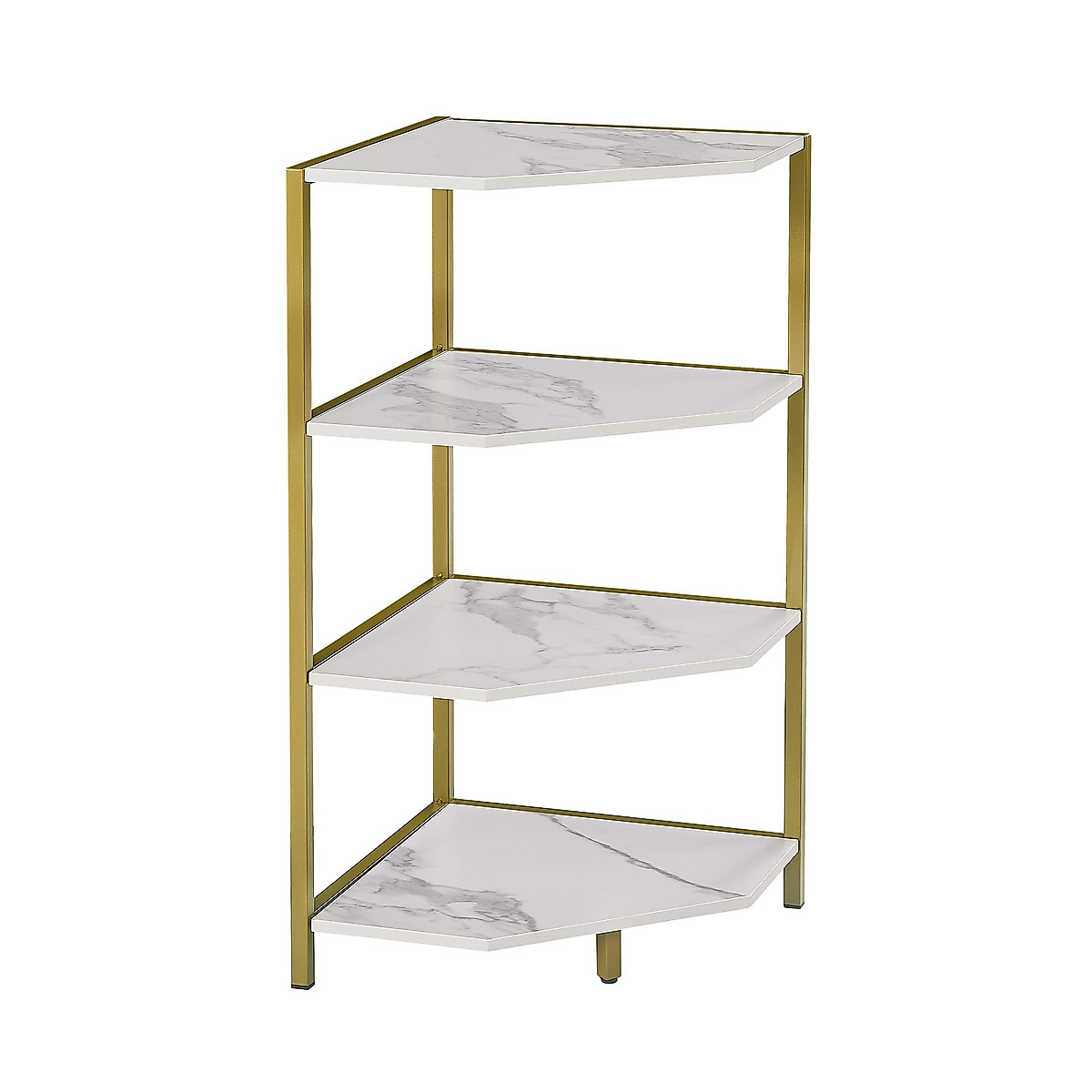 VECELO 4-Tier Corner Bookcase, Floor Standing Bookshelf, Storage Shelf Unit Rack, 31 in Plant Stand for Home Office, Living Room, Kitchen, Small Space, Marble White