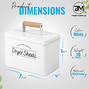 Three Murffles | Dryer Sheet Holder | White Dryer Sheet Dispenser | Laundry Room Organization and Storage Containers | Farmhouse Laundry Room Decor and Accessories | Cute Laundry Organization