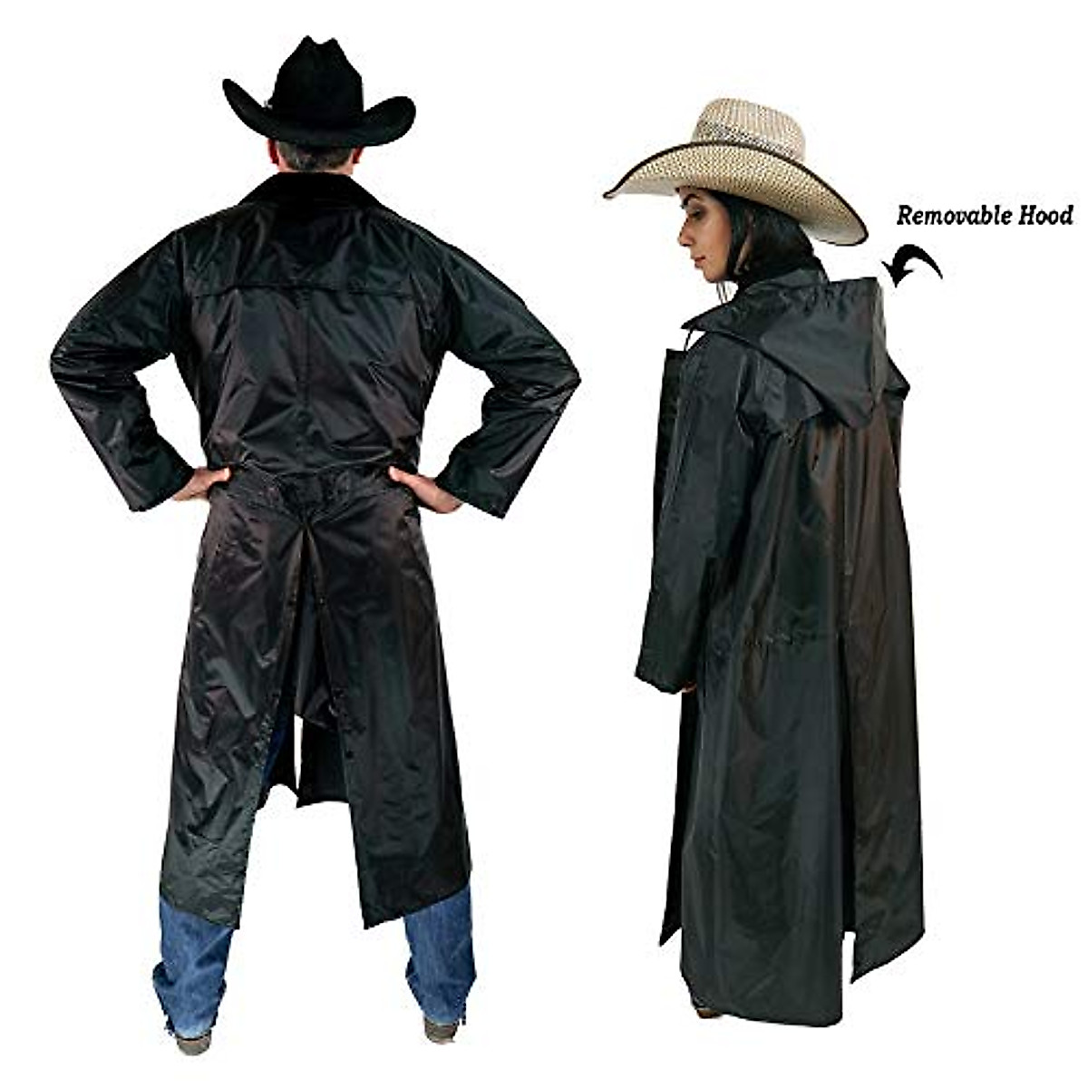 Southwestern Equine American Cowboy Saddle Slicker Rain Coat Duster – 100% Waterproof Full Length Unisex (Black, X-Large)