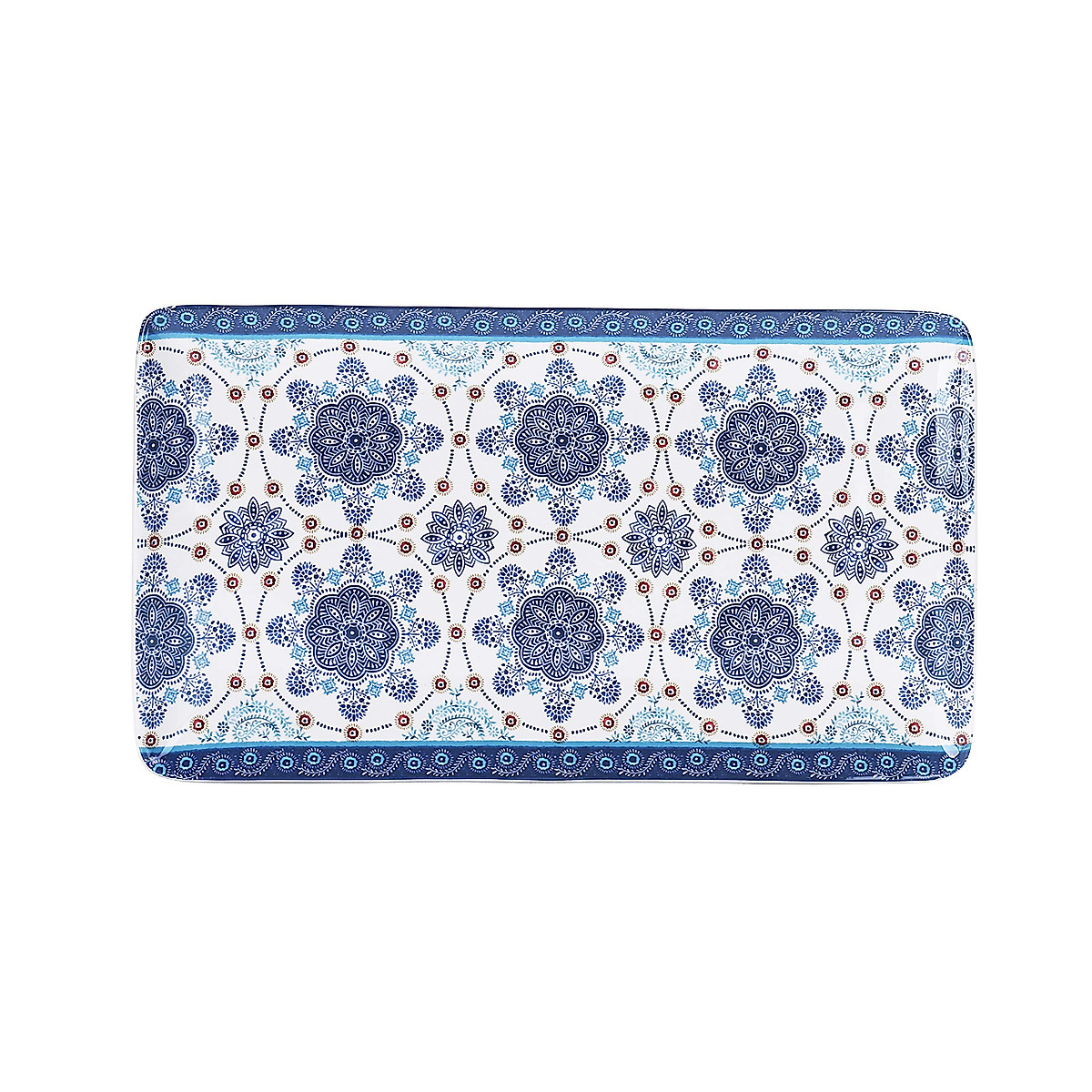 Bico Blue Talavera Ceramic 14 inch Rectangular Serving Platter, Set of 2, for Serving Salad, Pasta, Cheese, Ham, Appetizer, Microwave & Dishwasher Safe