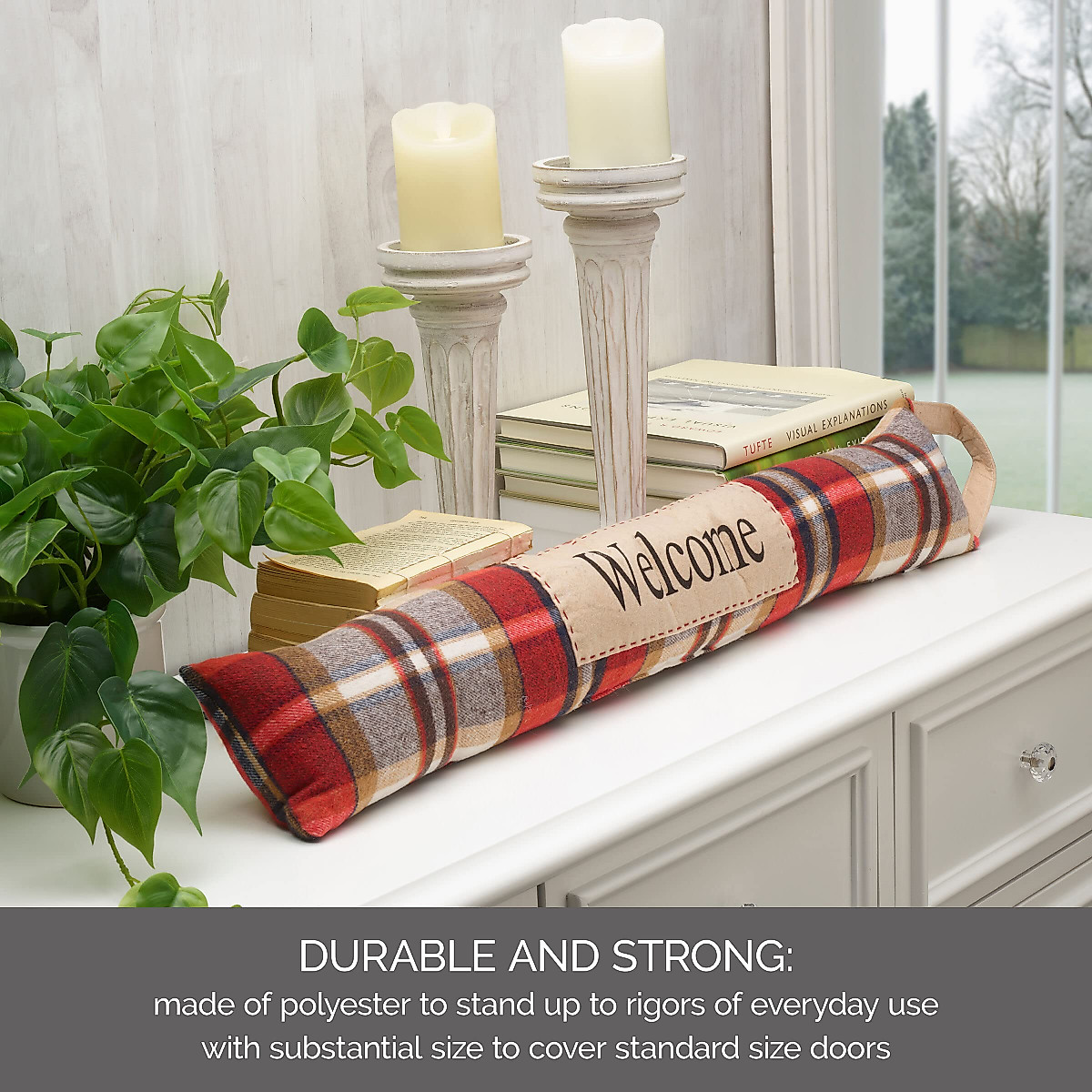 Elements 34.65x5.12x3.15 Inch Red Plaid Welcome Fabric Draft Stopper