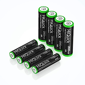 HiQuick AA AAA Rechargeable Batteries Combo - 2800mAh AA Rechargeable Batteries (4 Pack) and 1100mAh AAA Rechargeable Batteries (4 Pack), Performance 1.2V Ni-Mh Batteries