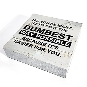 Funny Quotes Dumbest Way Possible Wooden Box Sign Desk Decor Rude Wood Block Plaque Rustic Box Sign for Living Room Office Shelf Table Decoration (5 X 5 Inch)