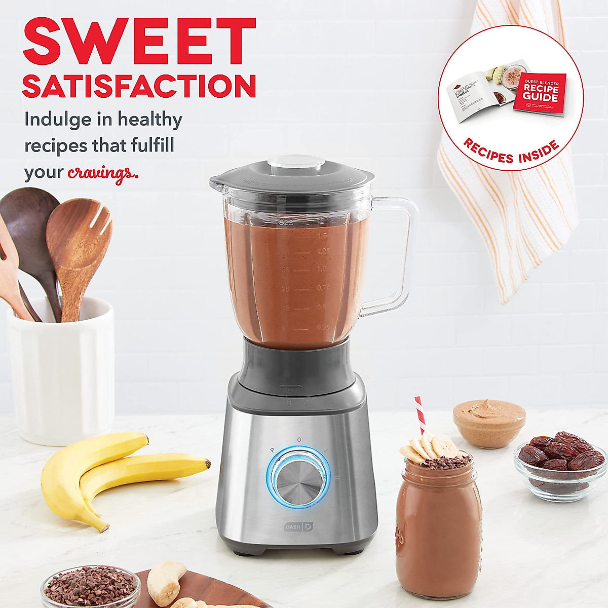 Dash Quest 50 oz Countertop Kitchen Blender, Professional Heavy Duty High Speed Processor and Mixer, Stainless