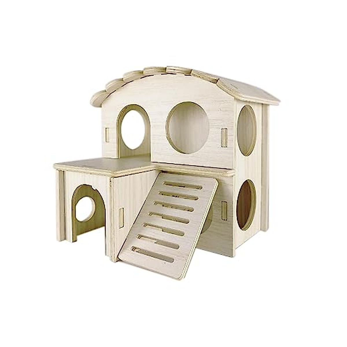 Sirvarni Hamster Hideout Cage Accessories - Hamster House and Habitat Wooden Hide Hut with Climbing Ladder and Platform for Dwarf Gerbils and Mouse Mice Rat Other Small Animals etc.