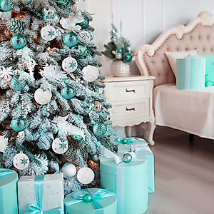 PIIDUOO Christmas Balls Ornaments for Xmas Tree - Small Shatterproof Christmas Tree Decorations White Teal Balls Ornament Plastic, 2.36 Inches | 60mm, Set 16pcs