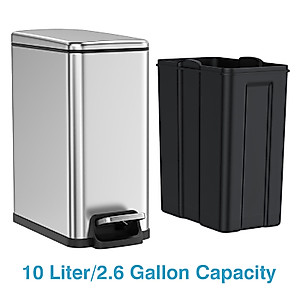 BETHEBEST Bathroom Trash Can with Lid，2.6 Gallon Stainless Steel Trash Can with Removable Wastebasket for Bedrom,Office(Silver)