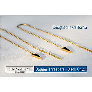 Benevolence LA Dagger Threader Triangle Earrings, 14k Gold Threader Earring, Dangle Drop Long Chain Earring for Women, Gifts for Mom, Nickel Free Thread Earrings, Onyx Dagger