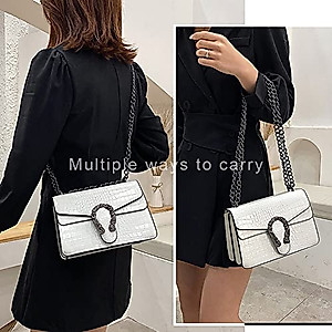 Gxamz Women Crocodile Pattern Leather Crossbody Shoulder Bag Retro Clutch Handbag with Chain Satchel Bag (White)