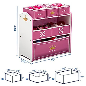 Delta Children Princess Crown Design & Store 6 Bin Toy Storage Organizer - Greenguard Gold Certified, White/Pink