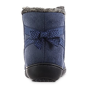 isotoner Women's Microsuede Mallory Bootie Slippers with Bow, Navy Blue, 8.5-9