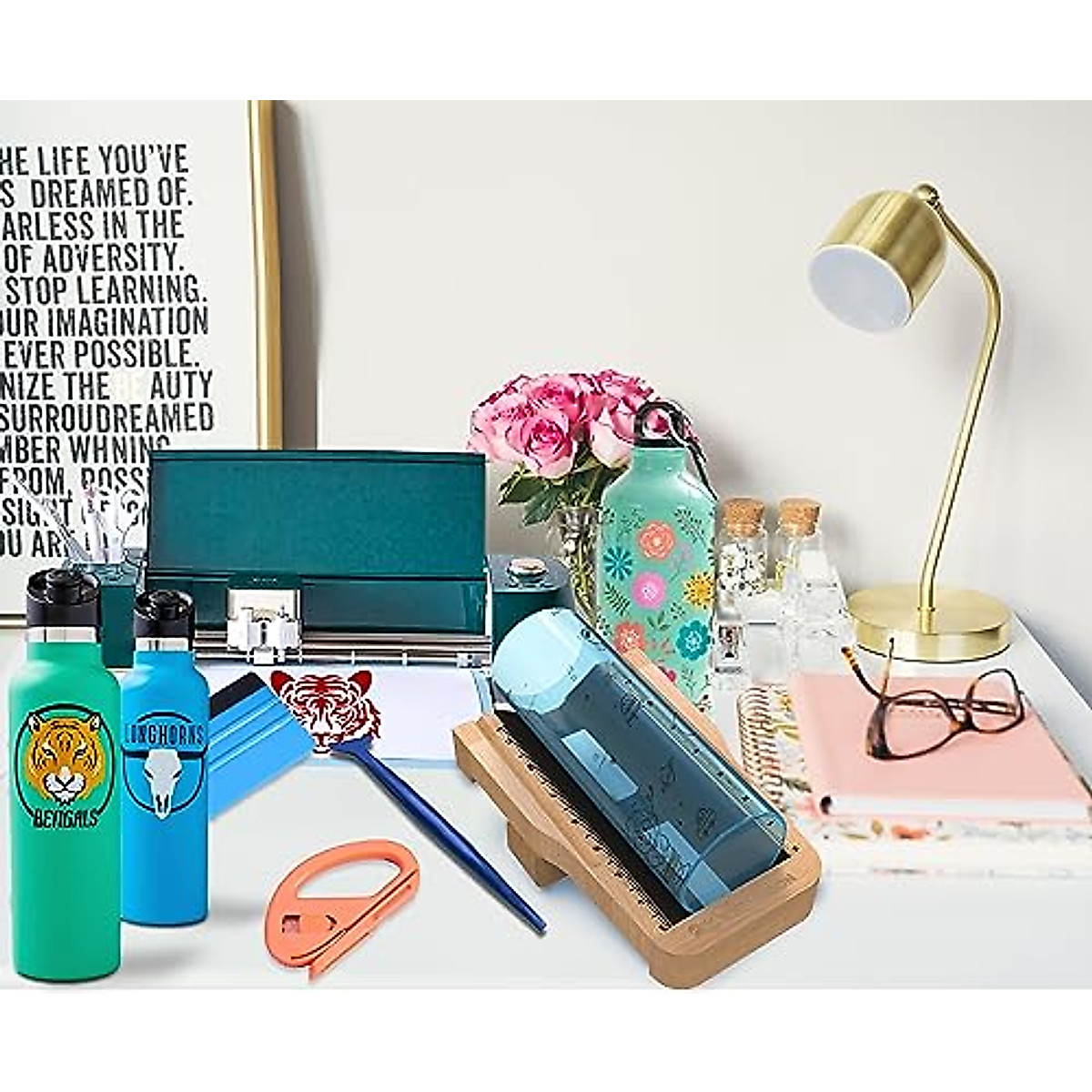 WHITEMOON Cup Cradle for Tumbler. Wooden vinyl paper decal holder with height adjustment for measuring size, for attaching vinyl decals to cups, bottles and mugs.