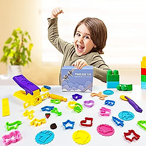 Dough Play Tools for Kids- Dough Accessories Molds Stamps Cutter Scissor Rolling Pin and Storage Box , Party Favors Set for Age 2-8