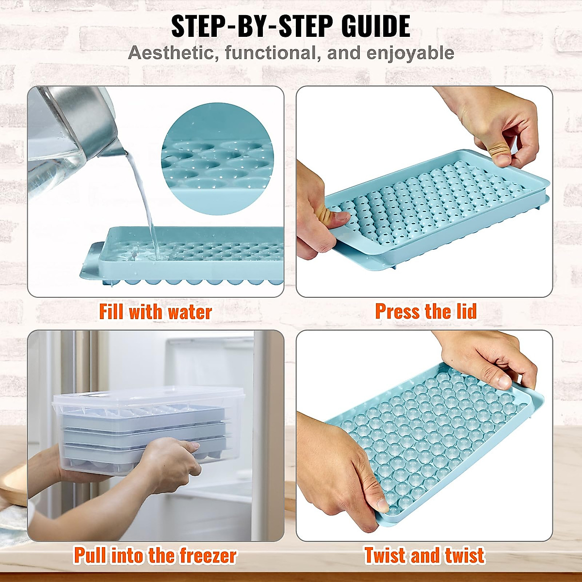 VEVOR Ice Cube Tray, 3 Pack 170 Balls Mini Ice Cube Tray for Freezer, 2x33pcs and 1x104pcs Sphere Ice Cube Making for Chilling Cocktail Whiskey Tea Coffee, Include Ice Trays & Ice Bin & Scoop